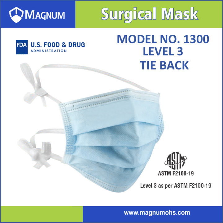 Magnum Surgical Mask – Level 3 Tie Back (Box of 50) - Model No: 1300 ...