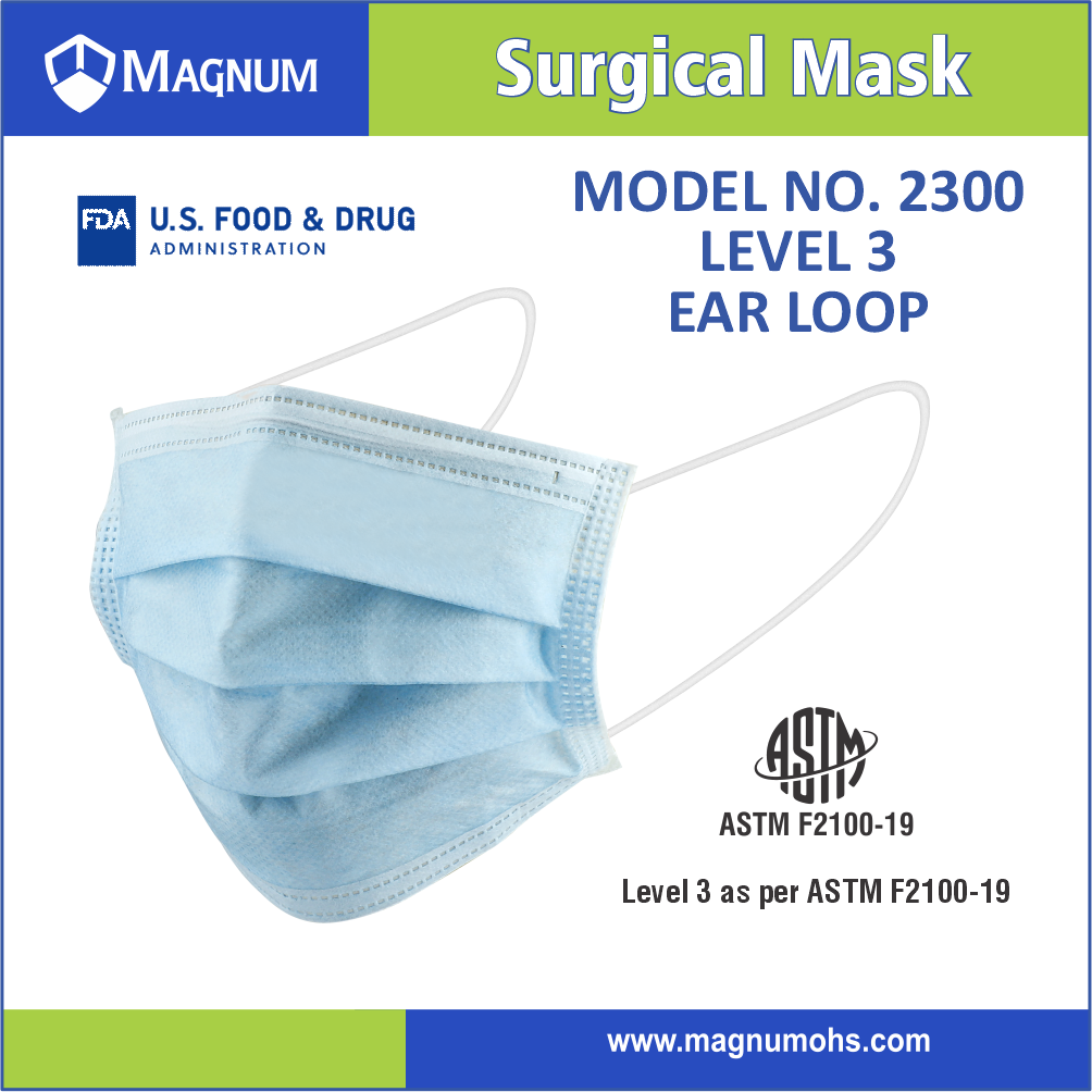 Magnum Surgical Mask – Level 3 Ear Loop (Box of 50) - Model No: 2300 ...